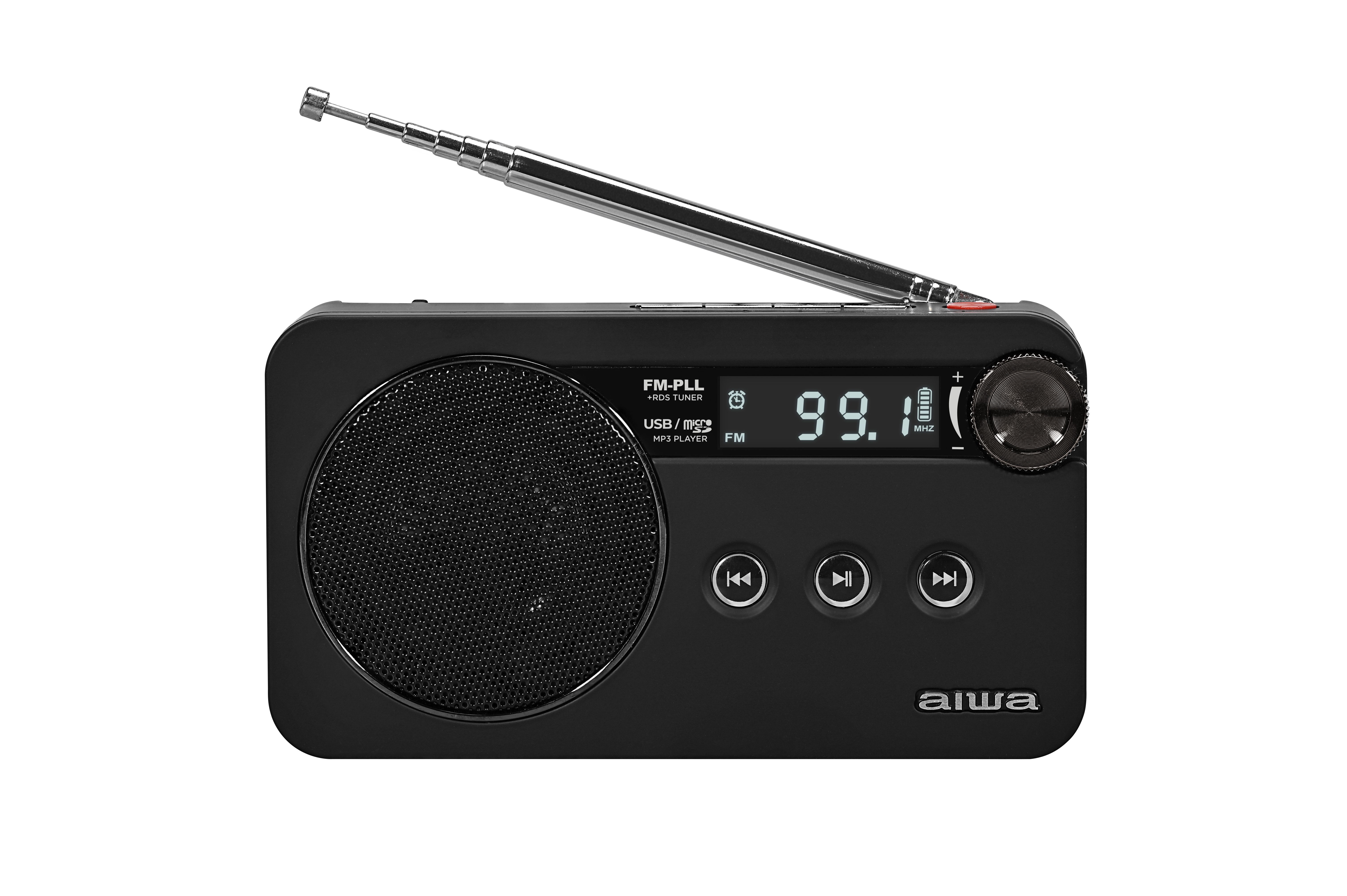 AIWA USB/microSD/3,5 mm pordiga laetav taskuraadio FM, must | LEMONA