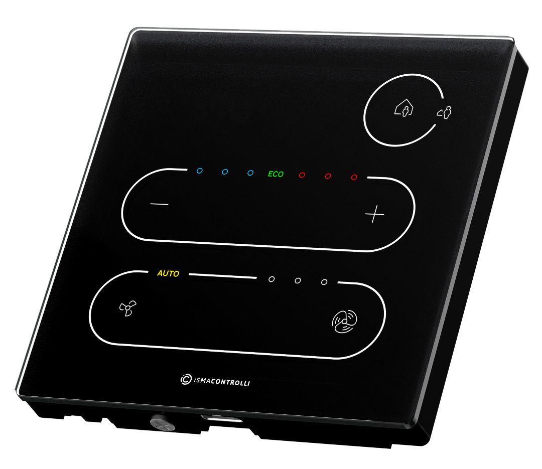 iSMA CONTROLLI Glass front wall panel with touch buttons, temperature ...